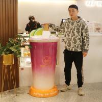 China Fiberglass Milk Tea Cup FRP Sculpture Prop Eco Friendly Resin Cartoon for sale