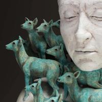 China FRP Abstract Human Figure Sculpture Hand Carving Lifelike Resin Garden Statues for sale