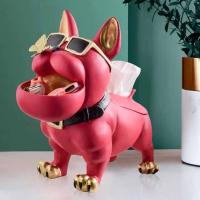 China Customized Home Decor Sculptures / Resin Bulldog Statue Painting Crafts With Tissue Box for sale
