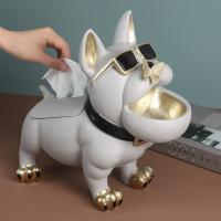 China Customized Home Decor Sculptures / Resin Bulldog Statue Painting Crafts With Tissue Box for sale