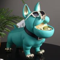 China Customized Home Decor Sculptures / Resin Bulldog Statue Painting Crafts With Tissue Box for sale