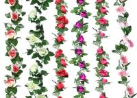 China 17FT Artificial Rose Vine Fake Hanging Flower Vines OEM ODM for sale