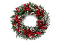 China 24'' PVC Plastic Artificial Flower Christmas Berry Wreath UV-Resistant for sale
