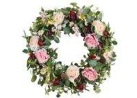China PVC Plastic Polyester Rose Artificial Flower Wreaths 15.7'' for sale