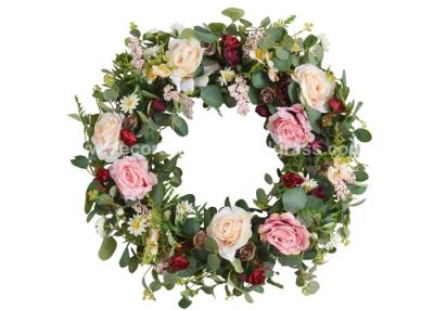 China PVC Plastic Polyester Rose Artificial Flower Wreaths 15.7'' for sale