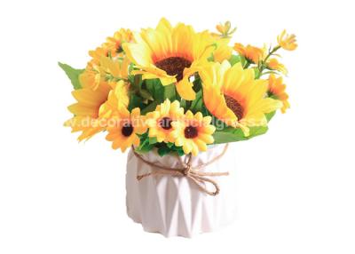 China Plastic PE Realistic Artificial Potted Floor Plants Sunflowers For Table Centerpieces for sale