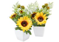 China Plastic PE Realistic Artificial Potted Floor Plants Sunflowers For Table Centerpieces for sale
