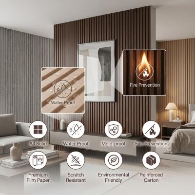 China Modern Indoor WPC Wall Panel Wood Grain Fluted Design for Living Room and Bedroom for sale