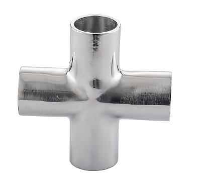China Round Head Code Equal Sanitary Stainless Steel 304 316L Welded 4 Way Cross Pipe Fittings for sale