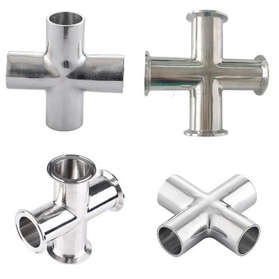 China Custom ISO Sanitary Stainless Steel 304 316 4 Way Pipe Fitting Welding Clamped Cross for sale