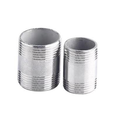 China Thread Connection Sanitary 201 304 Stainless Steel Double Round Thread Pipe Nipple for sale