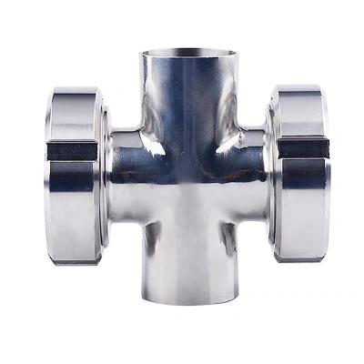 China SS304/SS316L Stainless Steel 4 Way Cross Union Sight Glass for Hygienic Butt Welding for sale