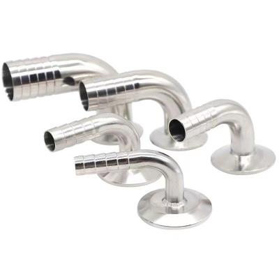 China Sanitary SS304 316 316L Tri Clamp 90DEG Hose Barb Tri Clover Compatible Hose Coupling Fitting Food Grade Adapter for sale