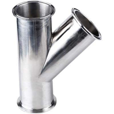 China Quick Install Stainless Steel 304 316 Sanitary Clamped Lateral Tee 45 Degree Y Branch Pipe Fitting for sale