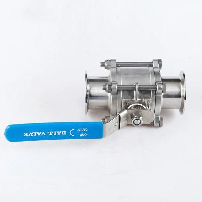 China Sanitary Stainless Steel 304 Three-Piece Quick Clamp Ball Valve for Manual Operation for sale