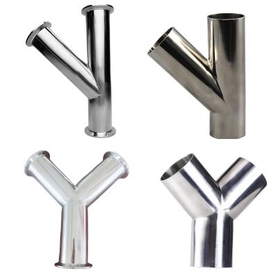 China Sanitary Stainless Steel Y Type 3 Way Tee Connector with Tri-Clamp Welding Connection for sale