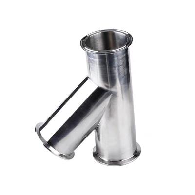 China 304 316 Y-Type Tri Clamp Tee 3 Way Pipe Fitting DIN SMS 3A with Welding Connection for sale