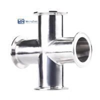 China Forged SS304 316 Sanitary Stainless Steel 4 Way Cross Pipe Fitting Polished End 3A DIN for sale