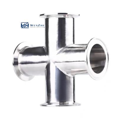 China Forged SS304 316 Sanitary Stainless Steel 4 Way Cross Pipe Fitting Polished End 3A DIN for sale