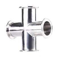 China Forged SS304 316 Sanitary Stainless Steel 4 Way Cross Pipe Fitting Polished End 3A DIN for sale