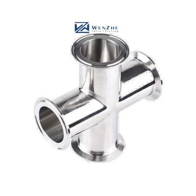 China 1/4''-6'' Equal 3A DIN Sanitary Quick-Connect Cross 304 Stainless Steel 4-Way Clamp for sale