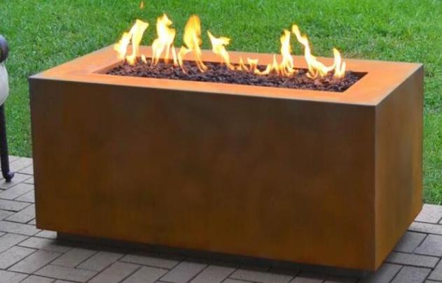 150cm Length Contemporary Portable Rusty Corten Steel Outdoor Gas Fire Table