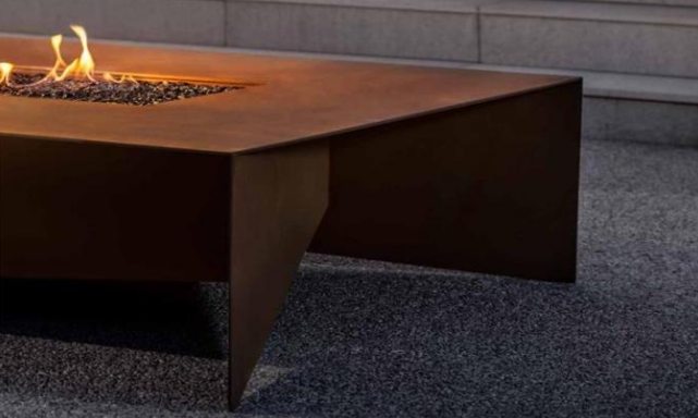 72 Inch Modern Rusty Rectangular Fold Corten Steel Gas Fire Pit Table
