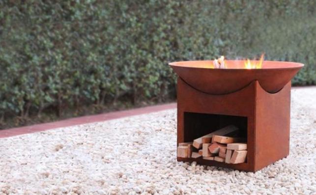Customized Designed Outdoor Garden Firewood Storage Corten Steel Fire Bowl Pit
