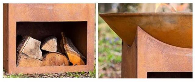 Customized Designed Outdoor Garden Firewood Storage Corten Steel Fire Bowl Pit