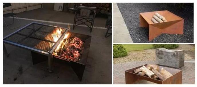 Portable Outdoor Wood Burning Square Geometric Corten Steel Fire Pit
