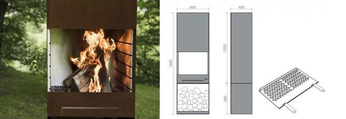 Outdoor Wood Burning Rectangular Column Corten Steel Fireplace Cooking Stove