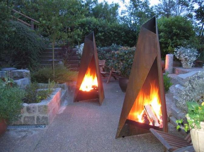 Freestanding 120cm Modern Outdoor Fireplace Geometric Corten Steel Chimenea