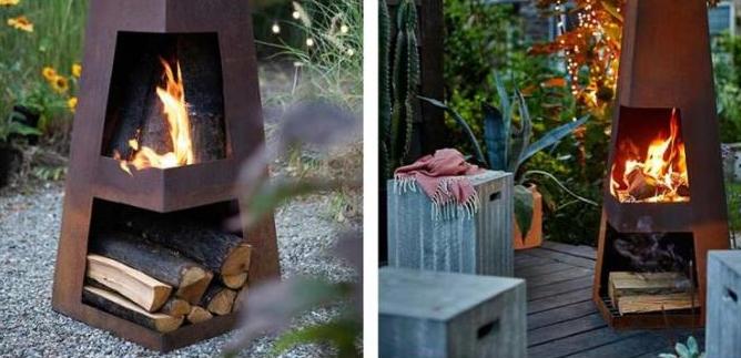 Wood Burning Rust Weathering Steel Obelisk Chiminea Outdoor Fire Pyramid