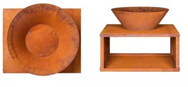 Outdoor Garden Modern Rusty Corten Steel Fire Bowl With Log Storage