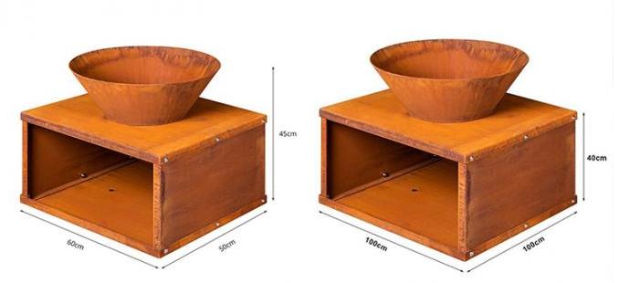 Outdoor Garden Modern Rusty Corten Steel Fire Bowl With Log Storage