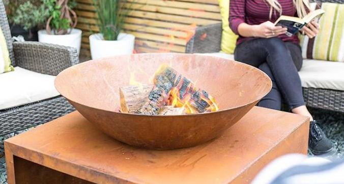 Outdoor Garden Modern Rusty Corten Steel Fire Bowl With Log Storage