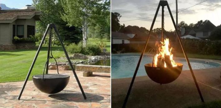 OEM ODM Outdoor Heaters Tripod Hanging Corten Steel Fire Bowl With BBQ Grill