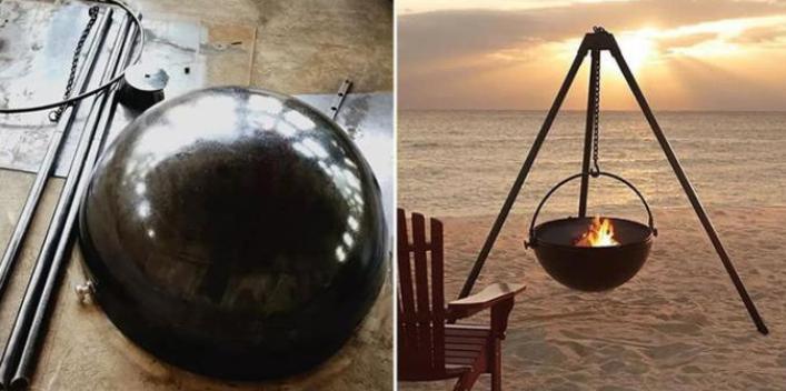 OEM ODM Outdoor Heaters Tripod Hanging Corten Steel Fire Bowl With BBQ Grill