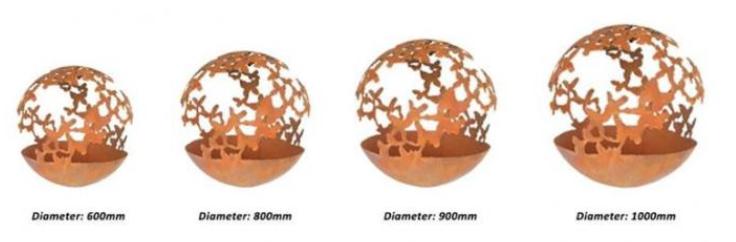 90cm Diameter Patio Heater Butterfly Theme Corten Steel Fire Pit Sphere