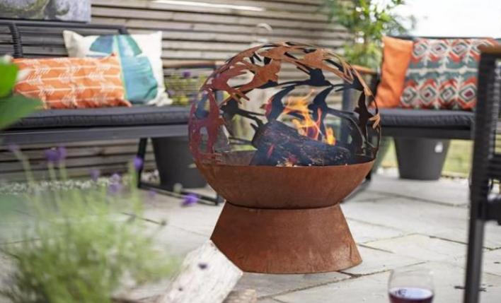 Wood Burning Laser Cut Design Oxidised Corten Steel Swallows Globe Fire Pit