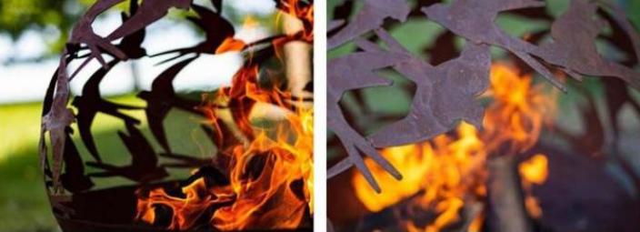Wood Burning Laser Cut Design Oxidised Corten Steel Swallows Globe Fire Pit