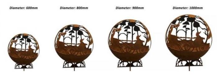 Wood Burning Laser Cut Design Oxidised Corten Steel Swallows Globe Fire Pit