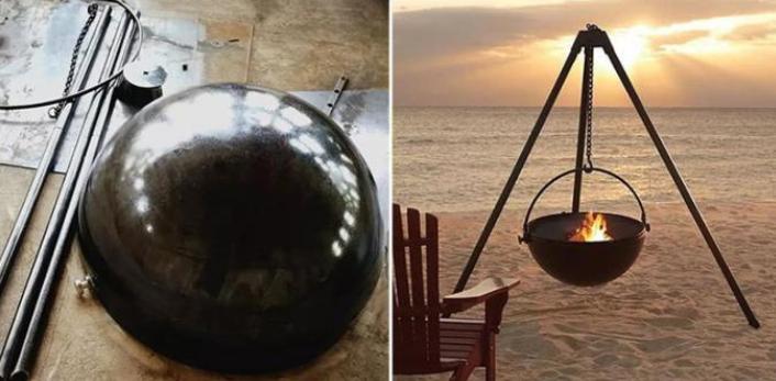 Outdoor Camping Cooking Corten Steel Fire Pit Cauldron With Tripod Stand