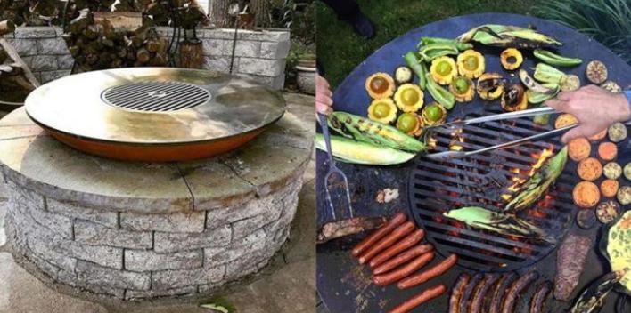 40 Inch Classic Low Round Outdoor Cooking Grill Corten Steel Fire Pit Barbecue