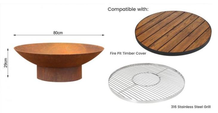 80cm Outdoor Camping Heater Rust Bonfire Corten Steel Fire Pit Burner Bowl