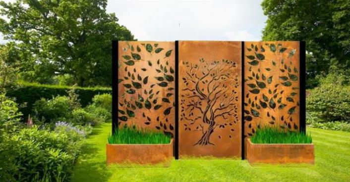 Custom Outdoor Oke Tree Design Rusty Corten Steel Privacy Screens Panel
