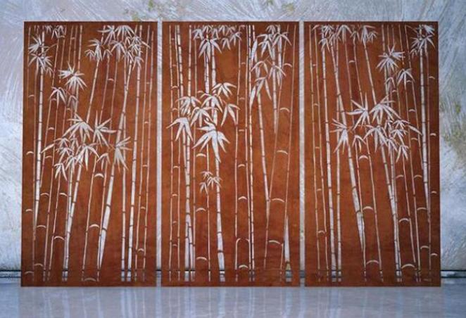 Garden Wall Mounting Bamboo Design Rustic Decorative Corten Steel Panels