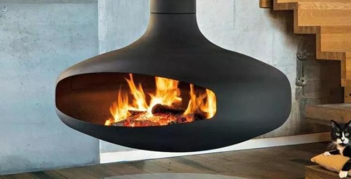 Indoor Decorative Wood Burning Rotating Suspended Hanging Steel Fireplace