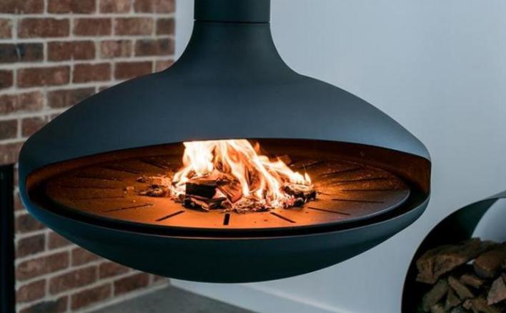 Indoor Decorative Wood Burning Rotating Suspended Hanging Steel Fireplace