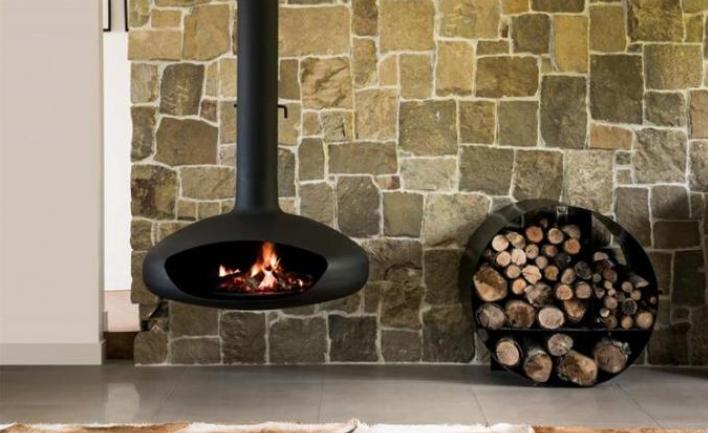 Indoor Decorative Wood Burning Rotating Suspended Hanging Steel Fireplace